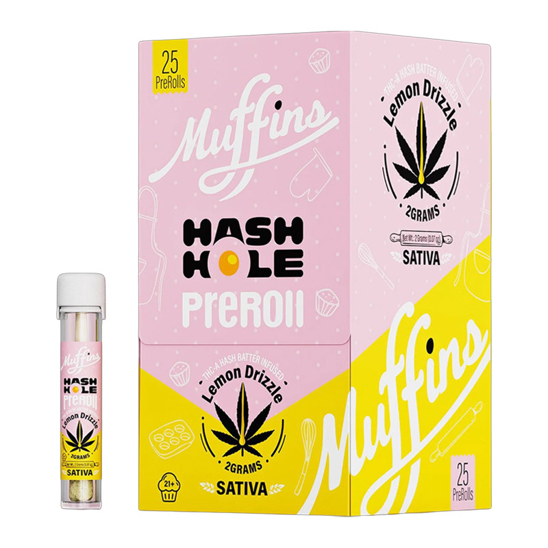 MUFFINS HASH HOLE PRE ROLL LEMON DRIZZLE SATIVA 2GRAMS – BOX OF 25 ...