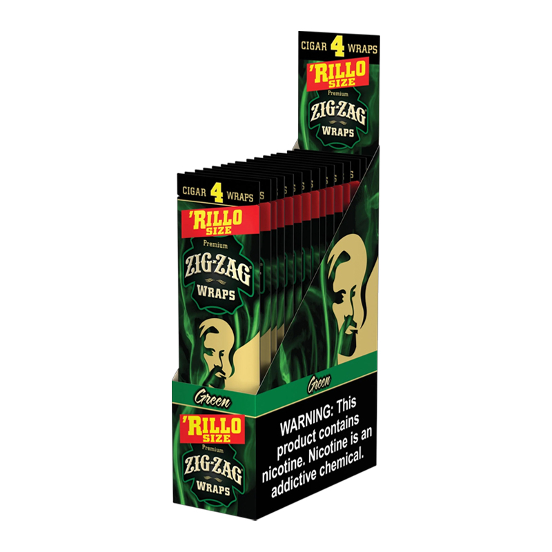 ZIG ZAG 4PK RILLO SIZE 4 CIGAR WRAPS GREEN – BOX OF 15 POUCHES – Eagle ...