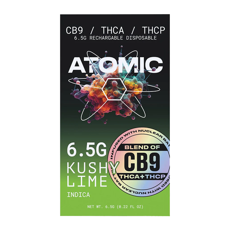 ATOMIC CB9 THCA THCP 6.5G RECHARGEABLE DISPOSABLE KUSH LIME INDICA ...